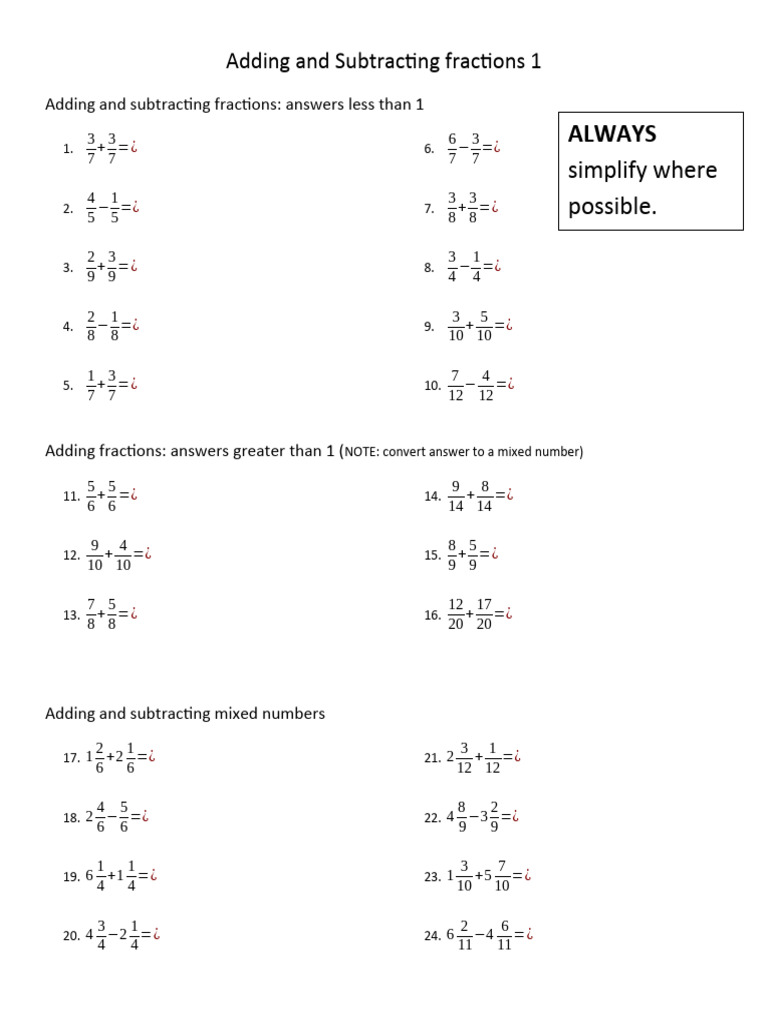 Adding and Subtracting Fractions Homework | PDF | Division (Mathematics) | Signal Processing