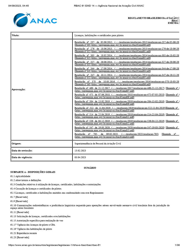 RBAC 61 EMD 14 - Agência Nacional de Aviação Civil ANAC | PDF