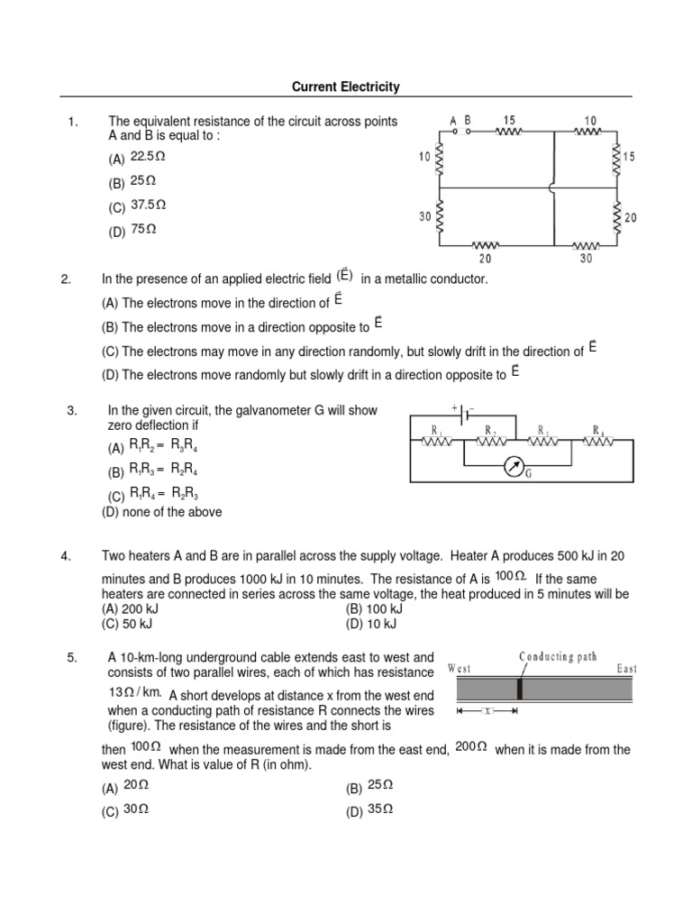 Current Electricity 45 Questions | PDF | Electrical Resistance And Conductance | Series And ...