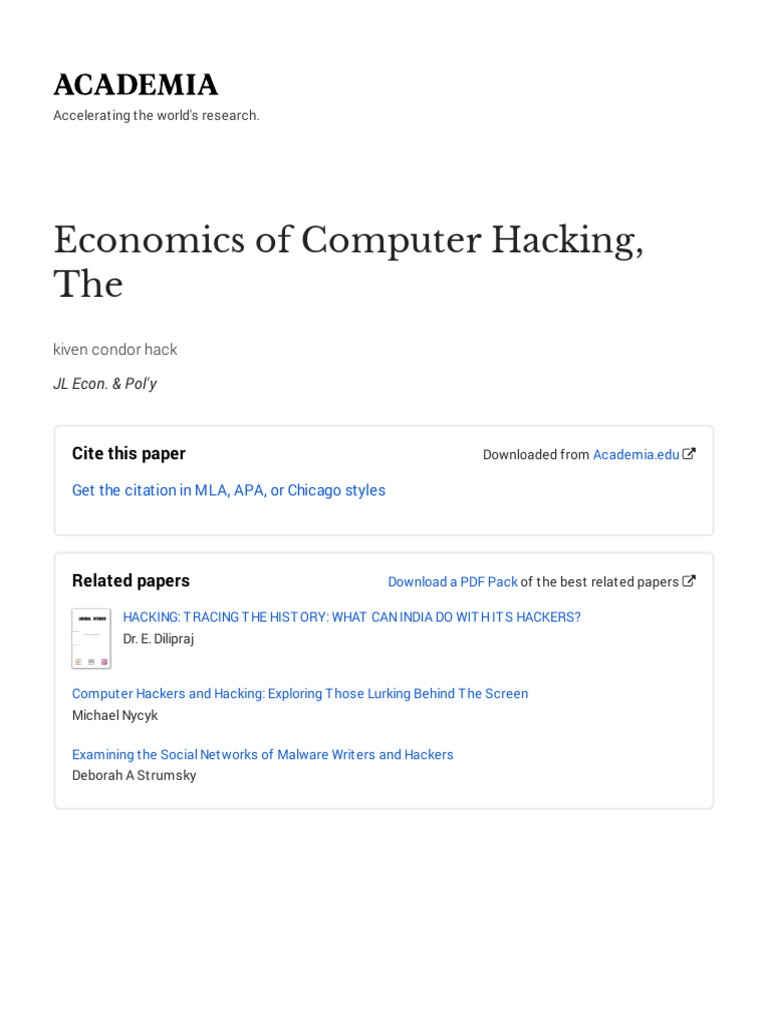 Leeson - Coyne - The Economics of Computer Hacking | PDF