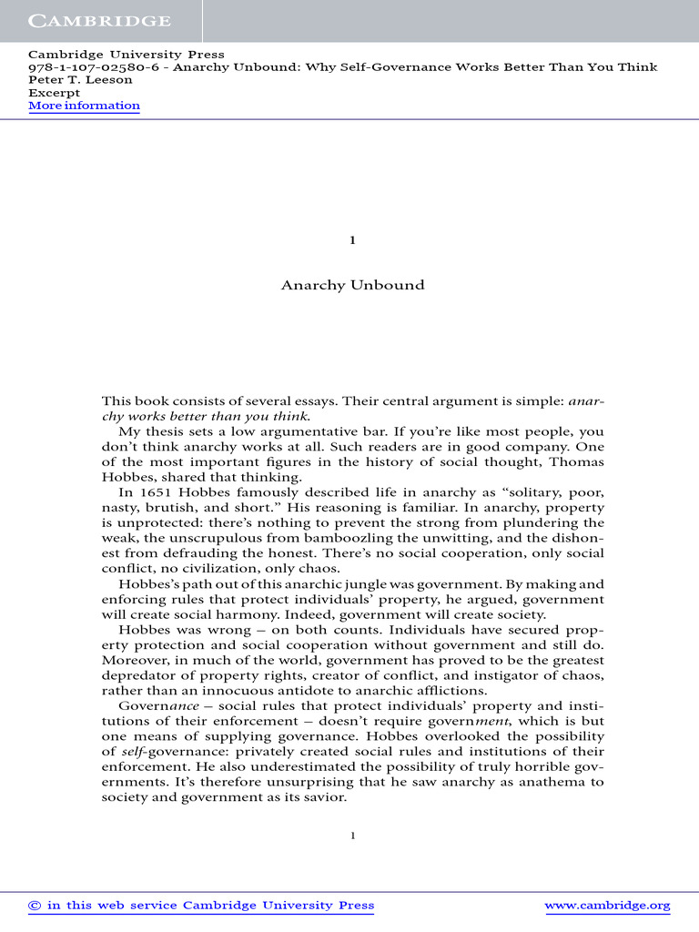 Peter Leeson - Anarchy Unbound | PDF