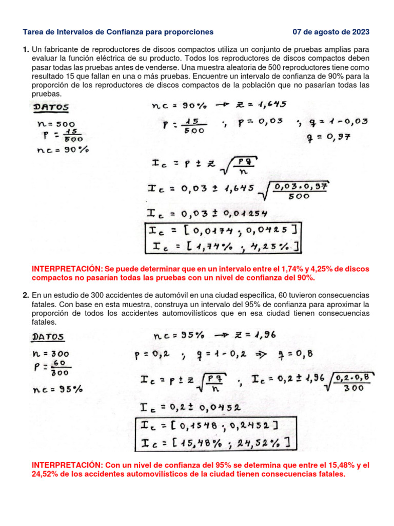 Deber Final | PDF | Intervalo de confianza | Desviación Estándar