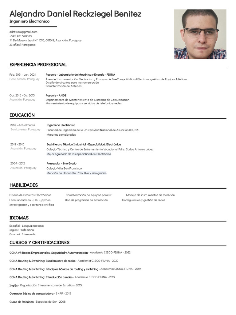 Curriculum Alejandro Reckziegel | PDF | Paraguay | Ciencias fisicas