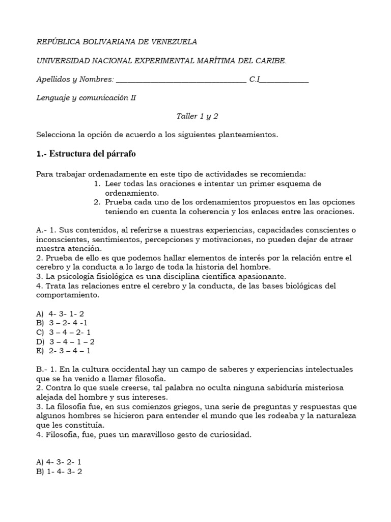 Prueba de Lenguaje II Párrafo | PDF | Ciencias sociales | Estudios de ...