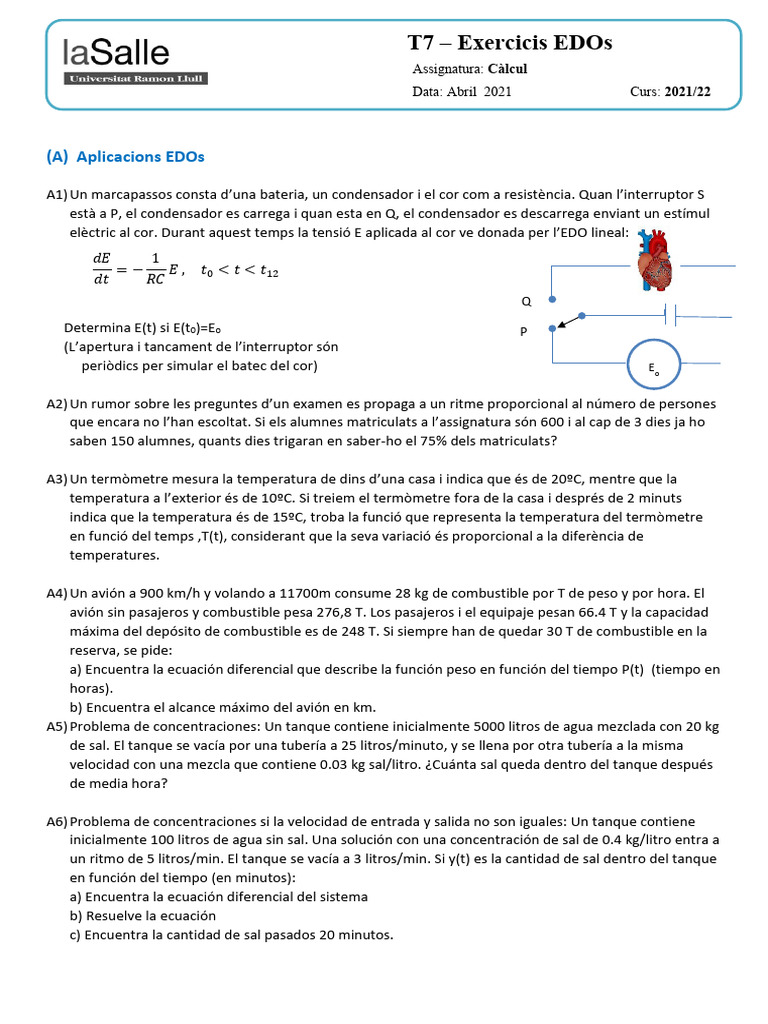 Tema7 EDOs ExercicisAplicacions v2 | PDF