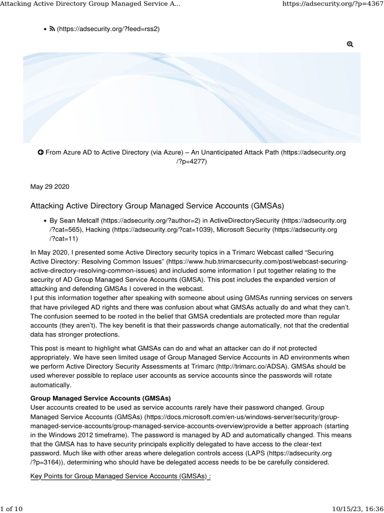 Securing Group Managed Service Accounts | PDF