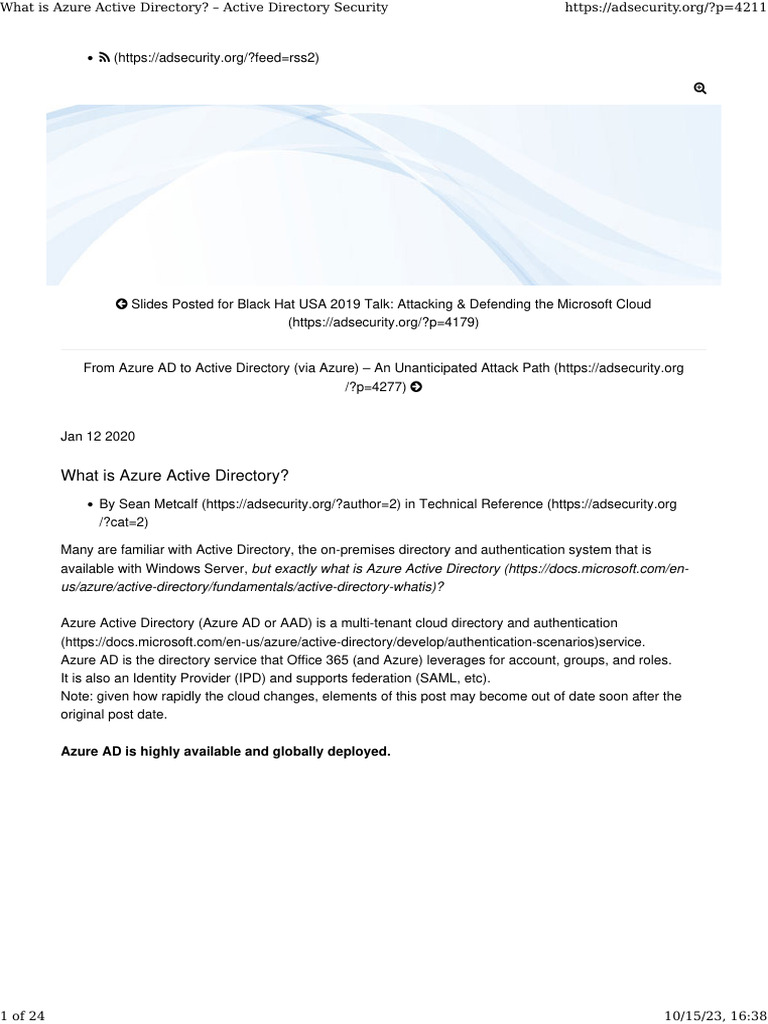 What Is Azure Active Directory - Active Directory Security | PDF