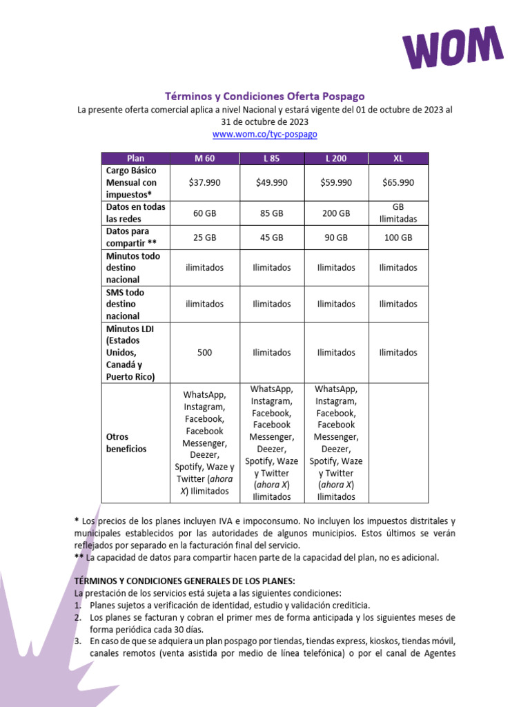 1-10 T Rminos y Condiciones Oferta Pospago Masivo | PDF
