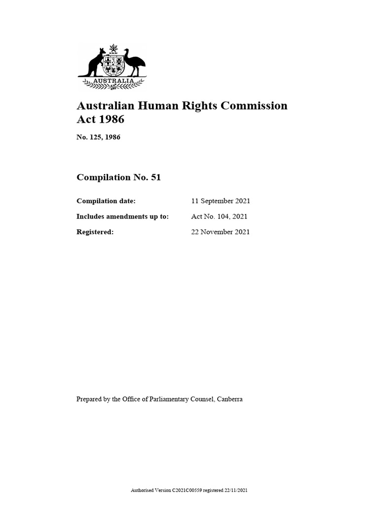Australian Human Rights Act 1986 | PDF | States And Territories Of ...