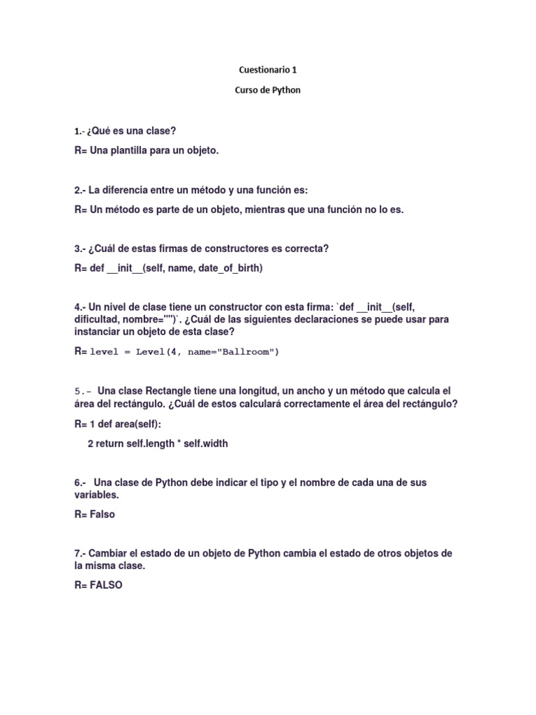 Cuestionario 1 Curso de Python | PDF