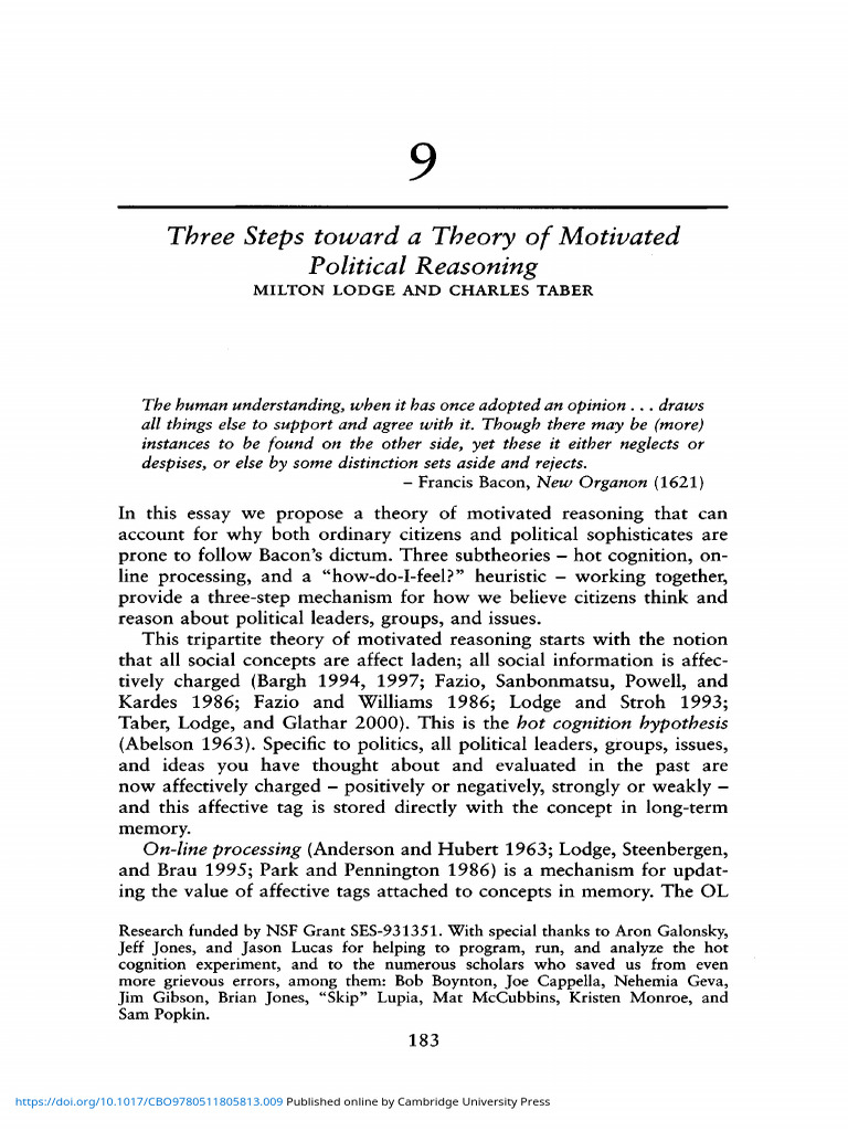 Three Steps Toward A Theory of Motivated Political Reasoning | PDF ...