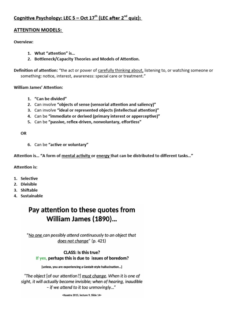 Cognitive Psychology LEC 7 and 8 | PDF | Attention | Memory Cognitive Psychology LEC 7 and 8 | PDF | Attention | Memory