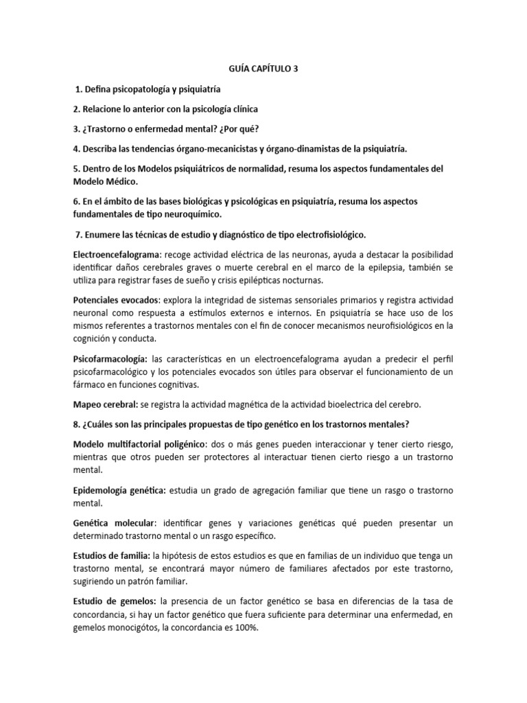 Guía Capítulo 3 | PDF | Trastorno mental | Sicología
