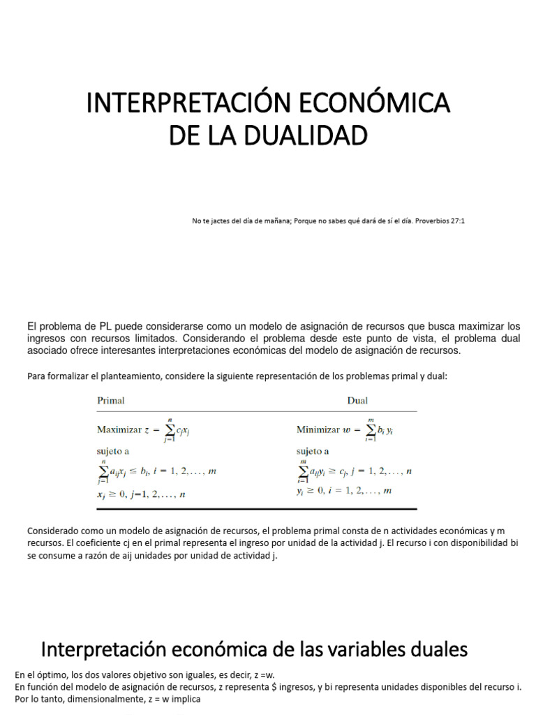 Interpretación Económica de La Dualidad | PDF | Programación lineal | Ciencias económicas