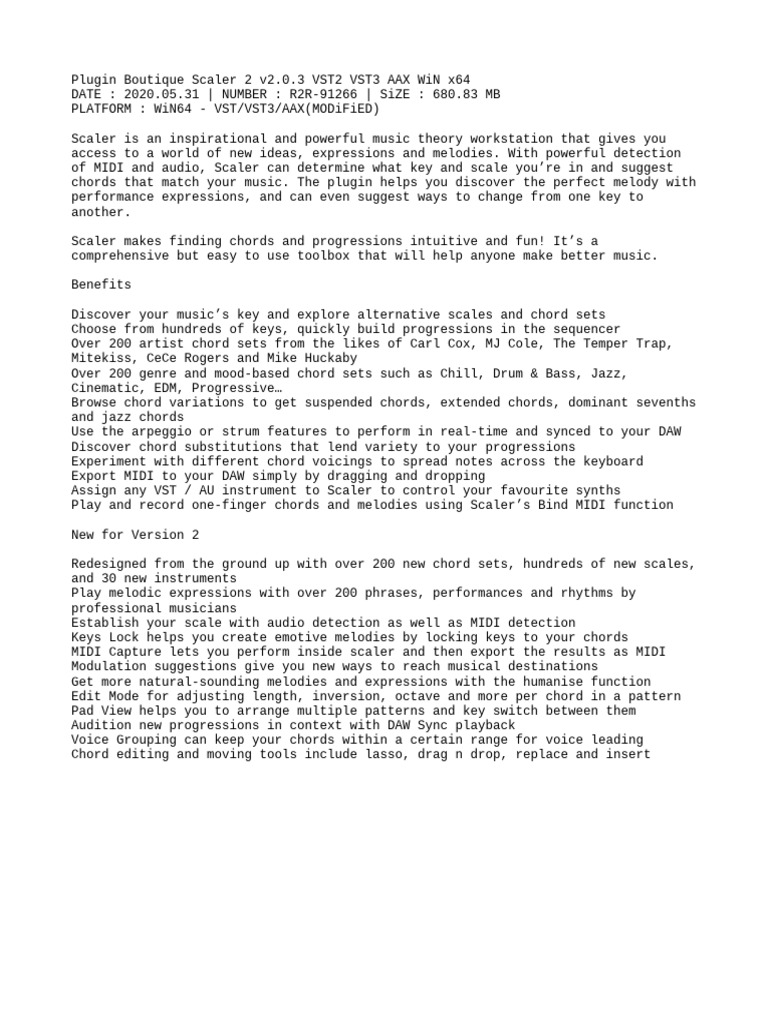 Plugin Boutique Scaler 2 v2.0.3 VST2 VST3 AAX WiN x64 | PDF | Chord ...