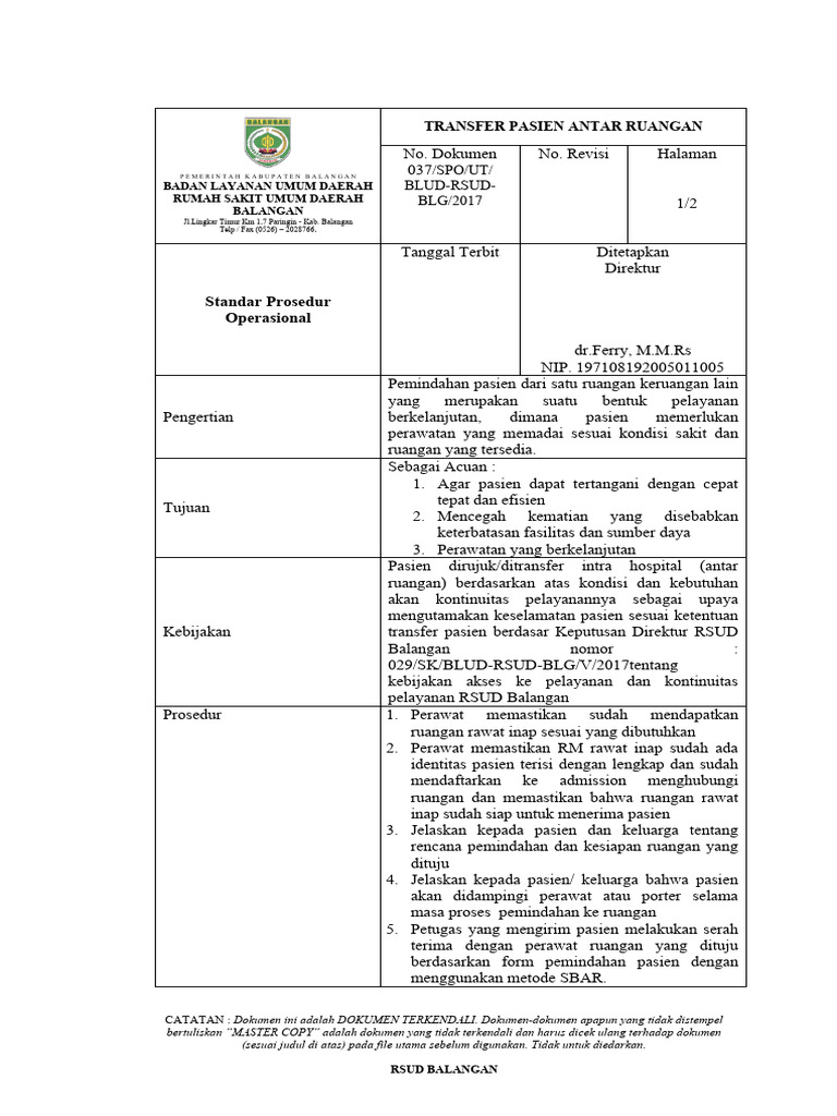 Spo Transfer Pasien Antar Ruangan | PDF