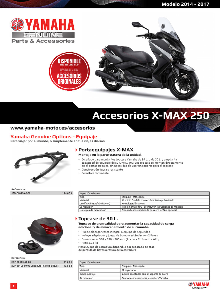 2016 Yamaha XMAX Accsheet ES ES | PDF | Cargador de batería | USB