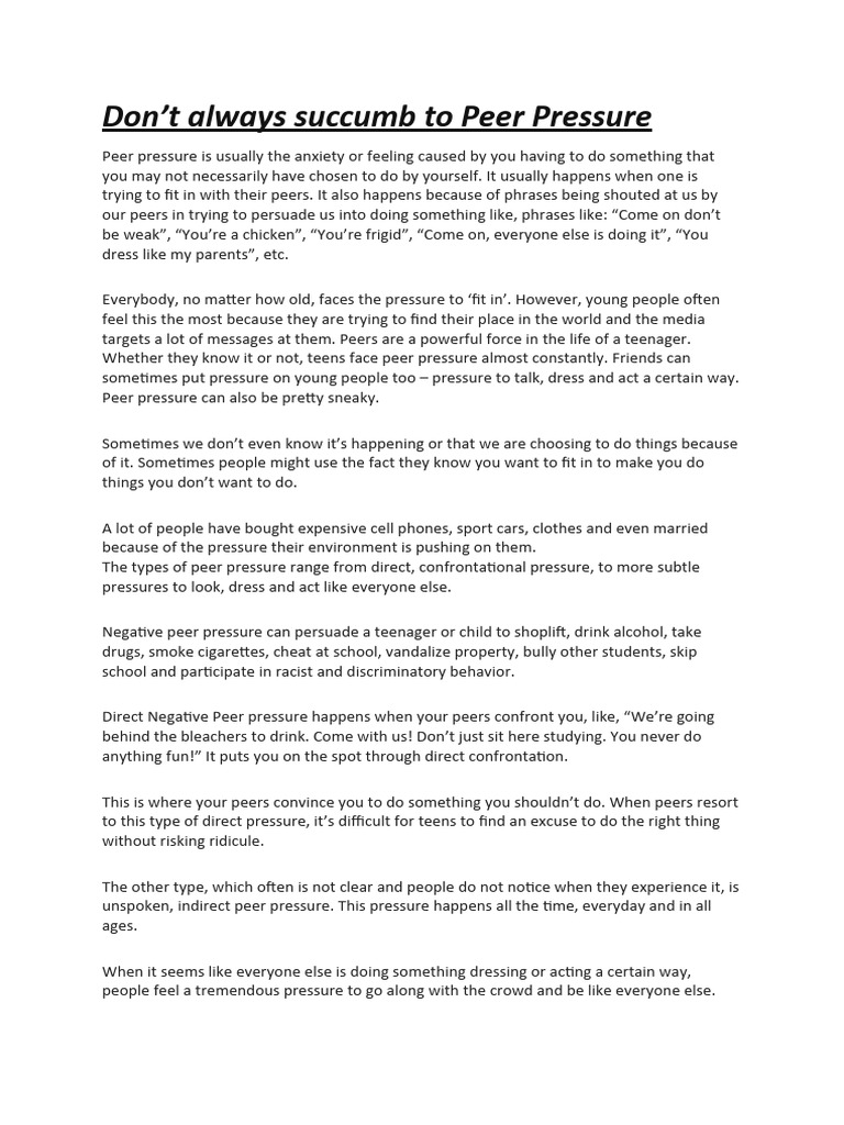 Peer Pressure | PDF | Adolescence | Behavioural Sciences