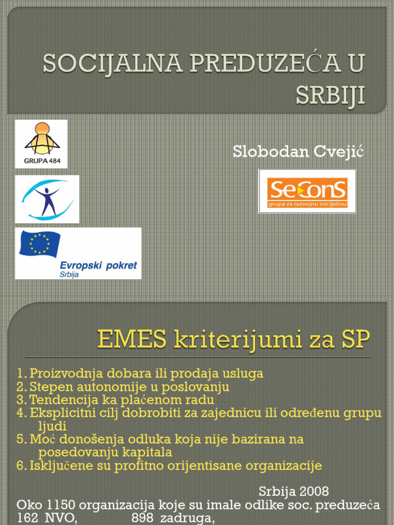 Slobodan Cvejic Socijalna Preduzeca U Srbiji | PDF