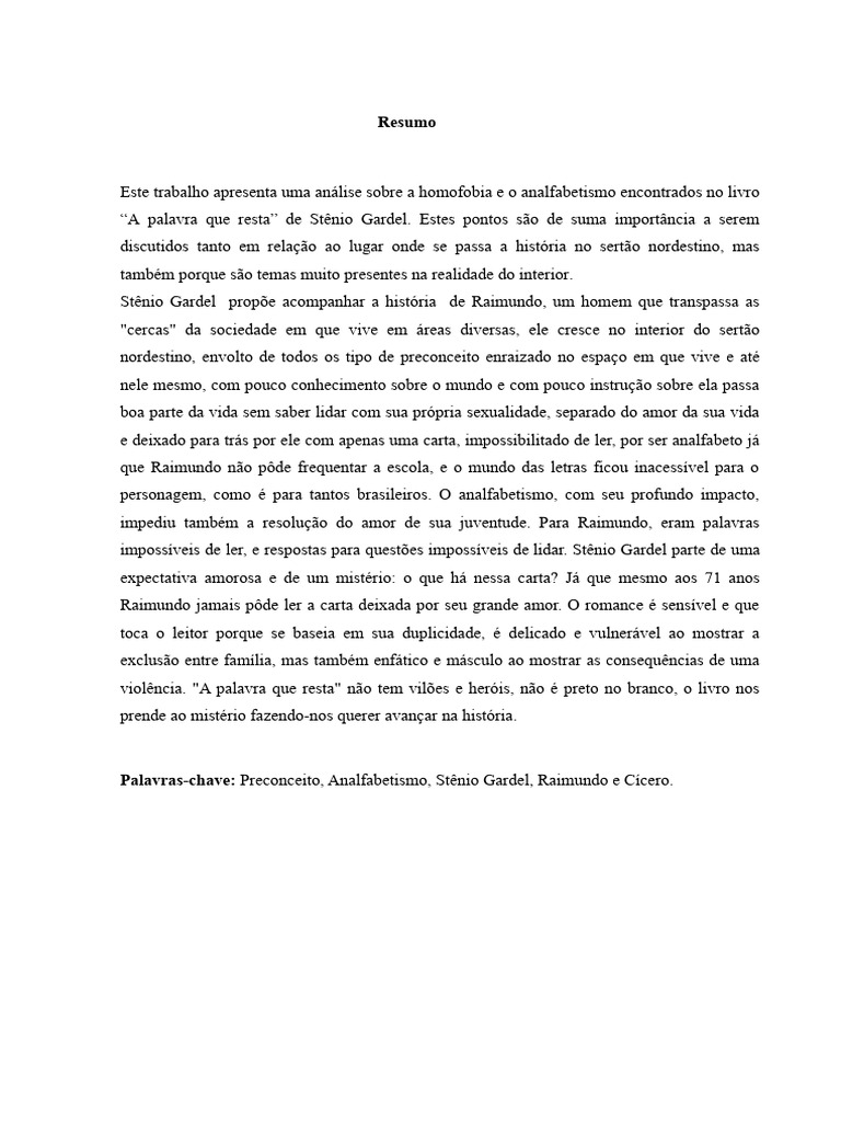 Resumo Do Ensaio - A Palavra Que Resta - Rislaneane e Maria Sabrina | PDF