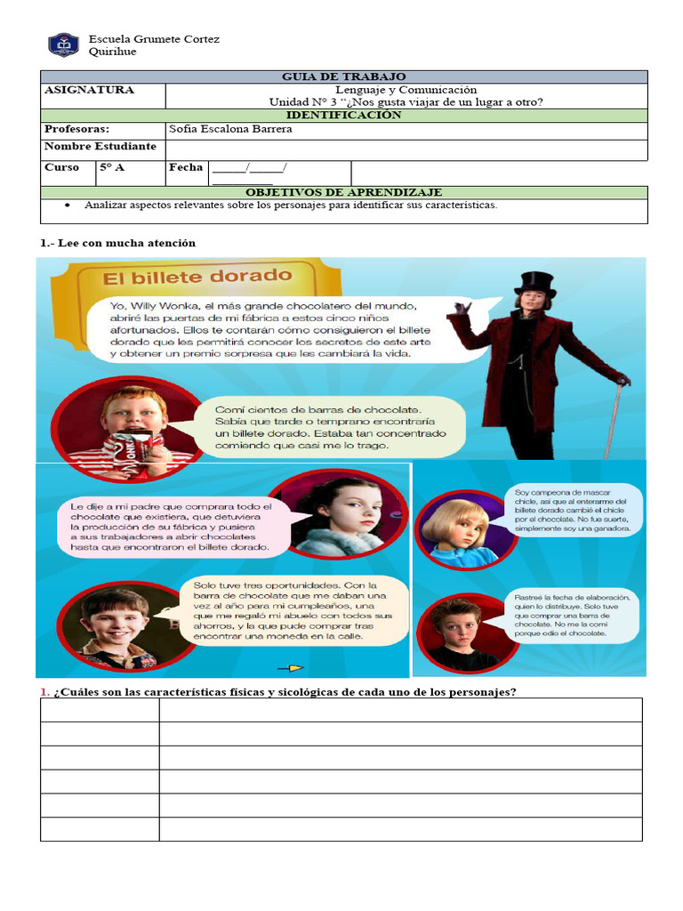 Guía de Lenguaje: Viajes y Personajes | PDF