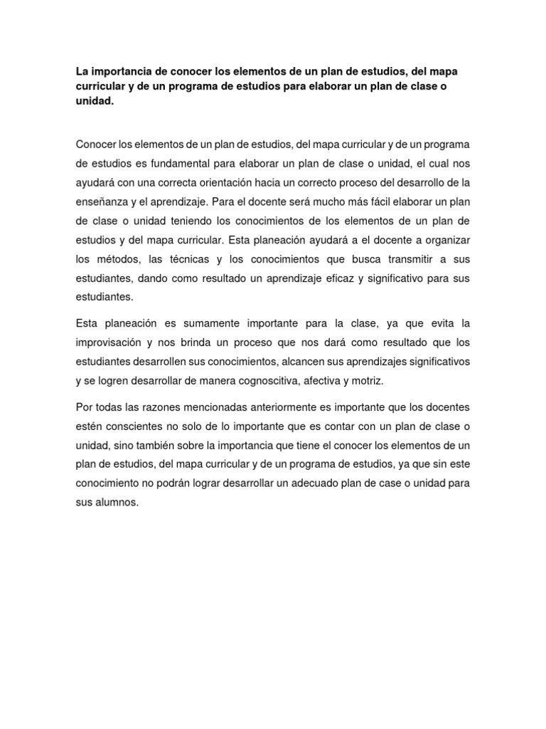 La Importancia de Conocer Los Elementos de Un Plan de Estudios | PDF