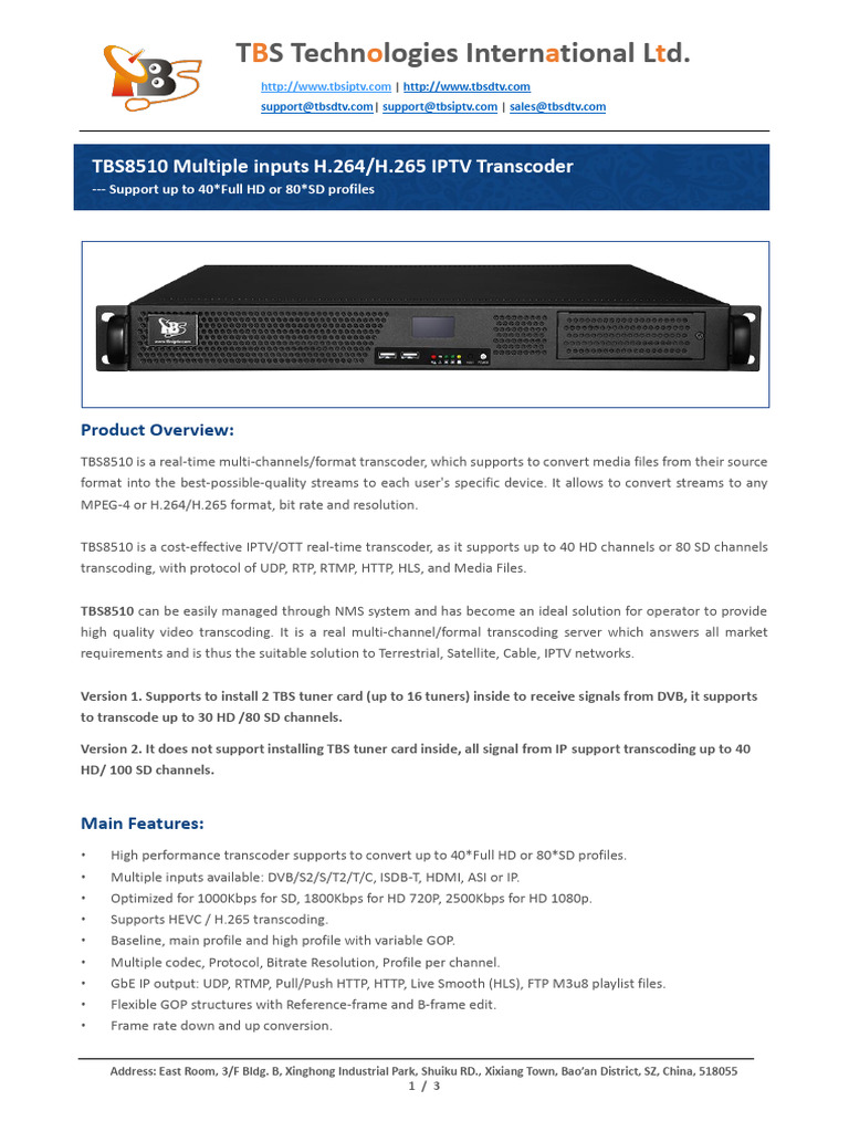 tbs8510 Data Sheet | PDF | High Definition Television | Filmmaking