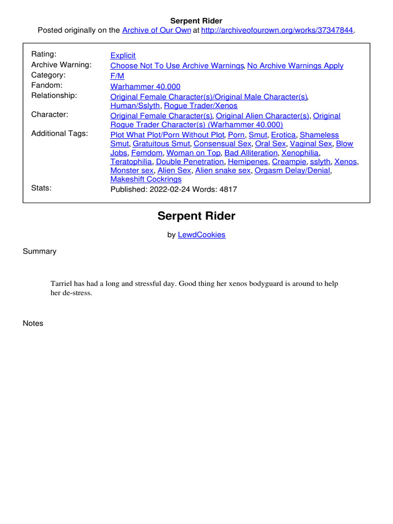 Serpent Rider (Rouge Trader X Sslyth) | PDF | Orgasm