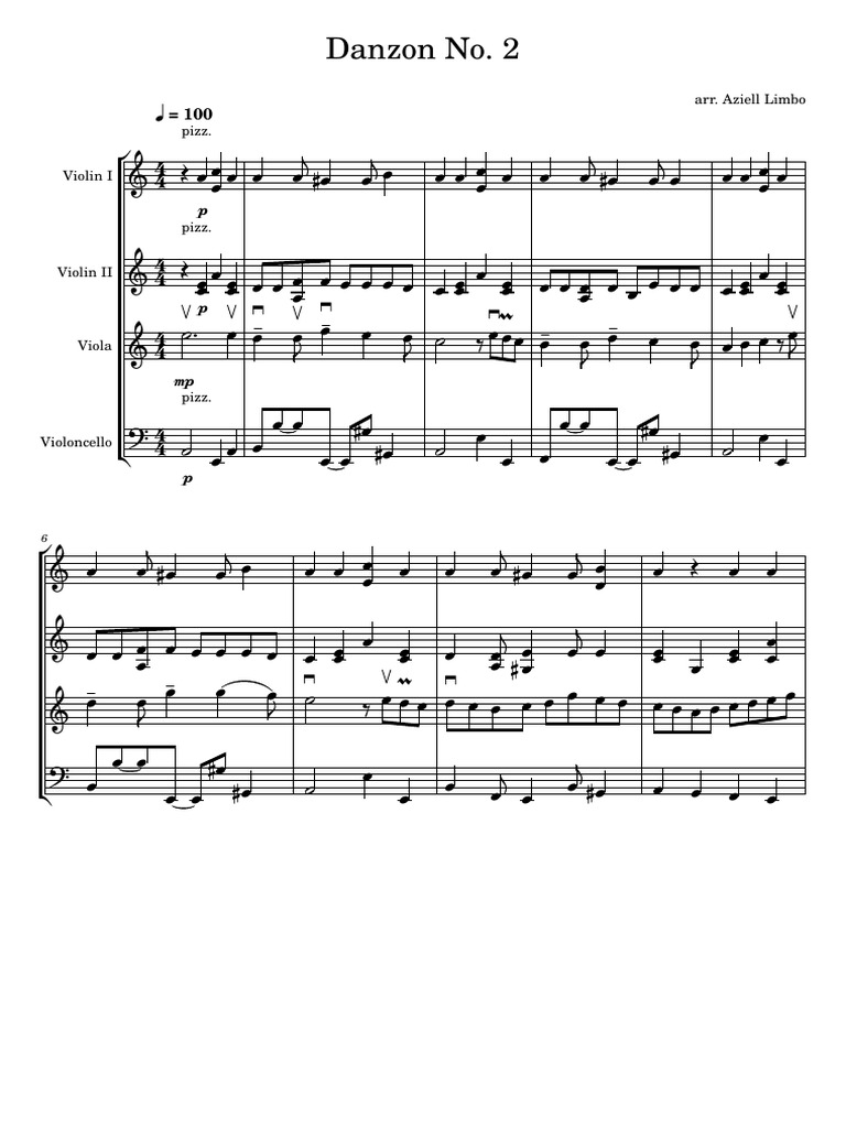 Danzón 2 Cuarteto Arr. Aziel | PDF