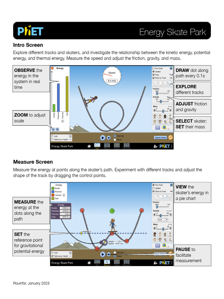 Guia Phet Energy Skate Park | PDF | Friction | Potential Energy
