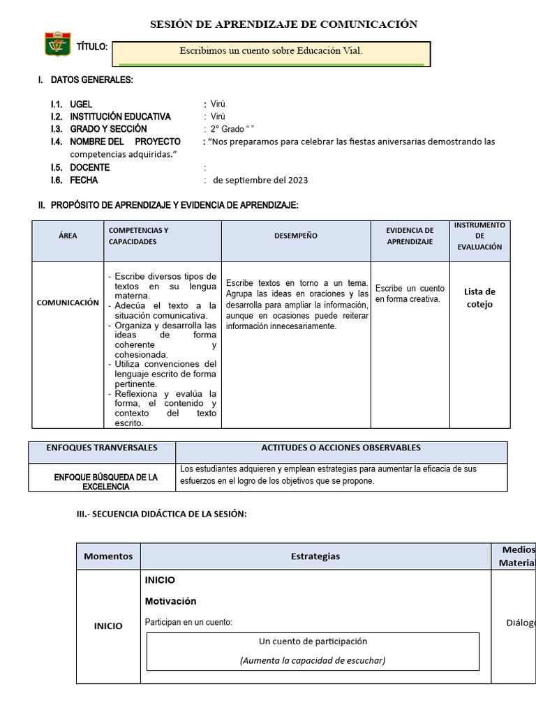 Sesión Escribimos Un Cuento | PDF