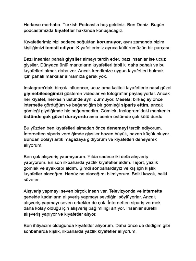 TP A1 - A2 Kılık Kıyafet | PDF