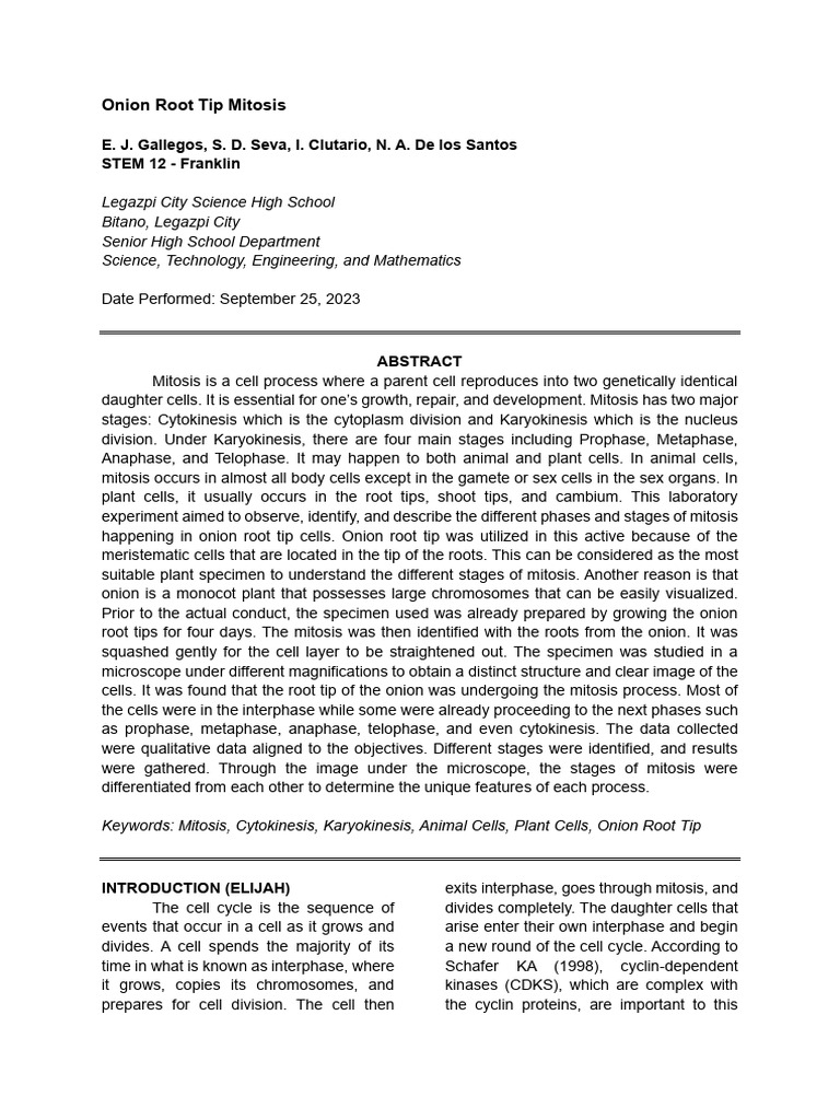 Lab Report 2 - MITOSIS | PDF | Mitosis | Cell Cycle