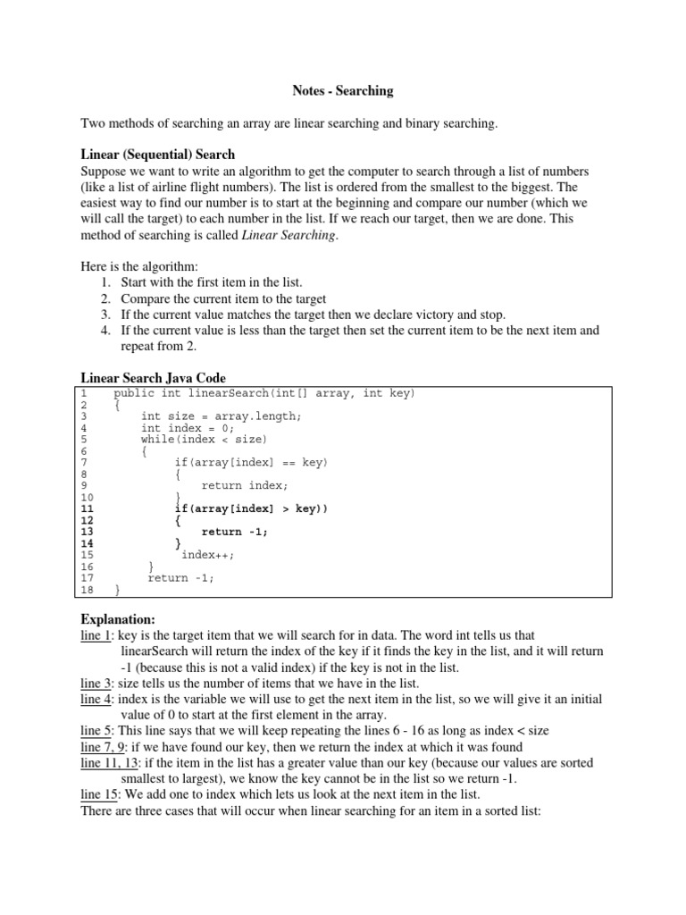 Notes - Linear and Binary Search | PDF