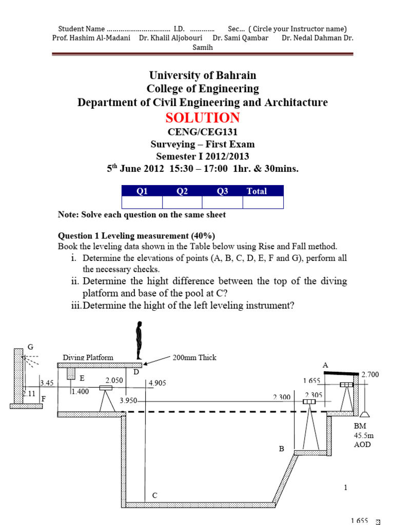 Ceng131 Surveying First Exam Nov 2012 Solution | PDF | Circle | Metrology