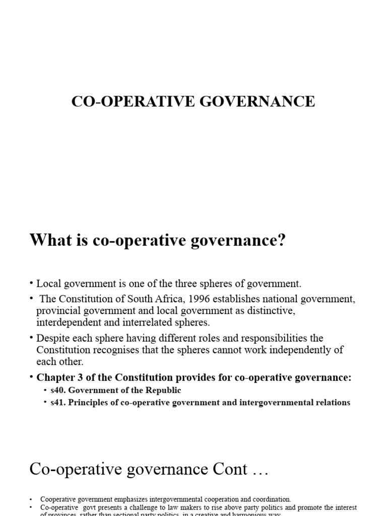 Co-Operative Governance | PDF | Governance | Separation Of Powers