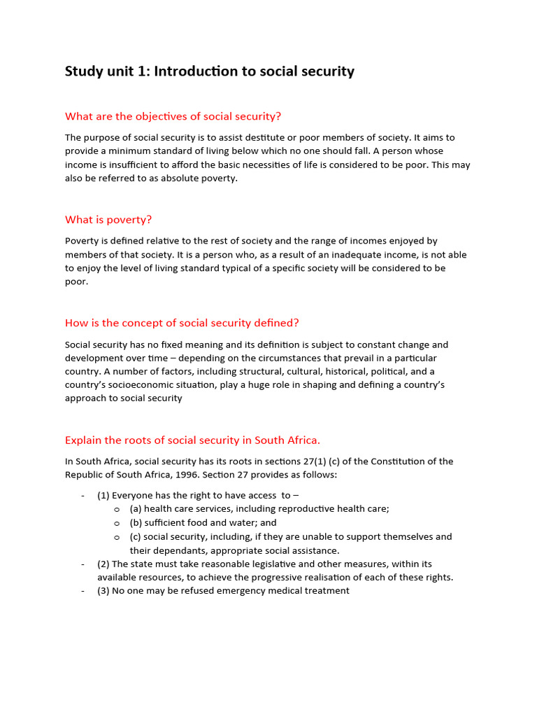 Introduction to Social Security in SA | PDF