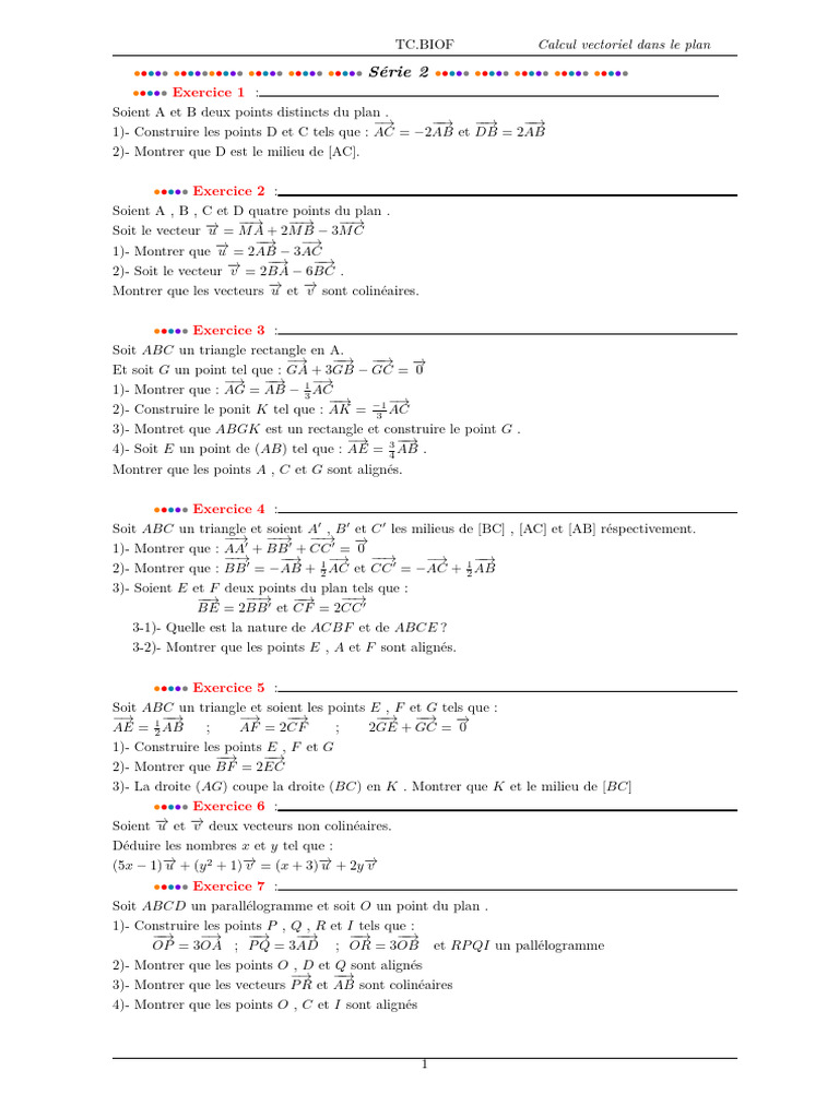 Calcul Vectoriel Dans Le Plan Exercices | PDF