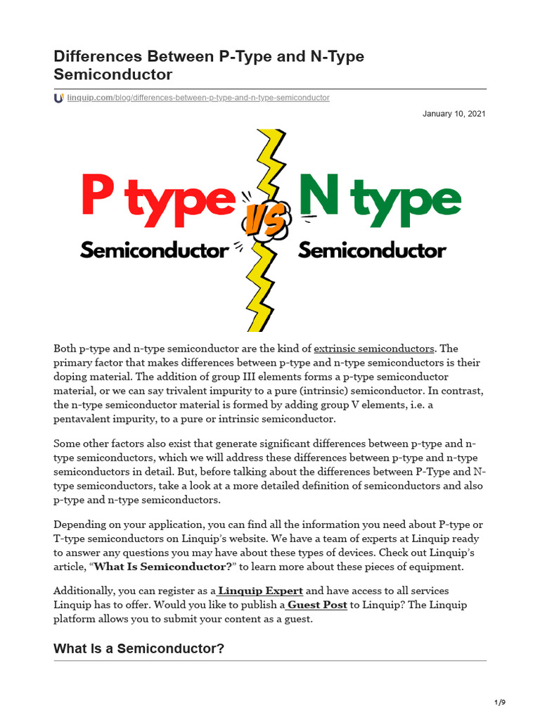 Linquip.com Differences Between P Type and N Type Semiconductor | PDF ...