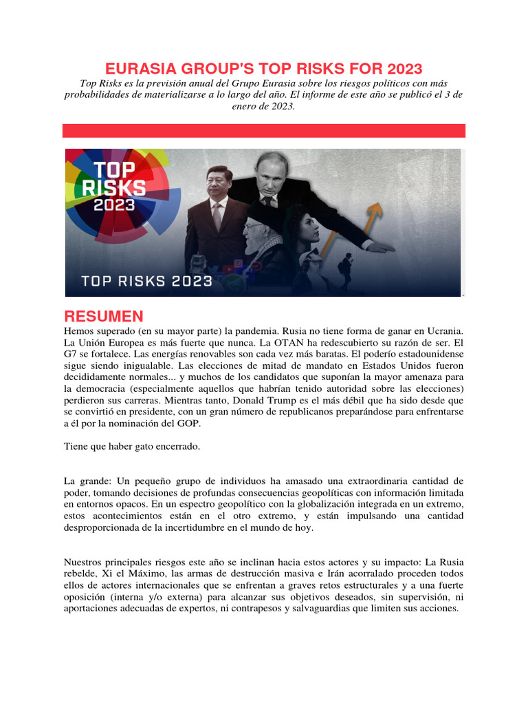 2.C. Eurasia Group - Top Risk 2023 | PDF | Ciencias sociales