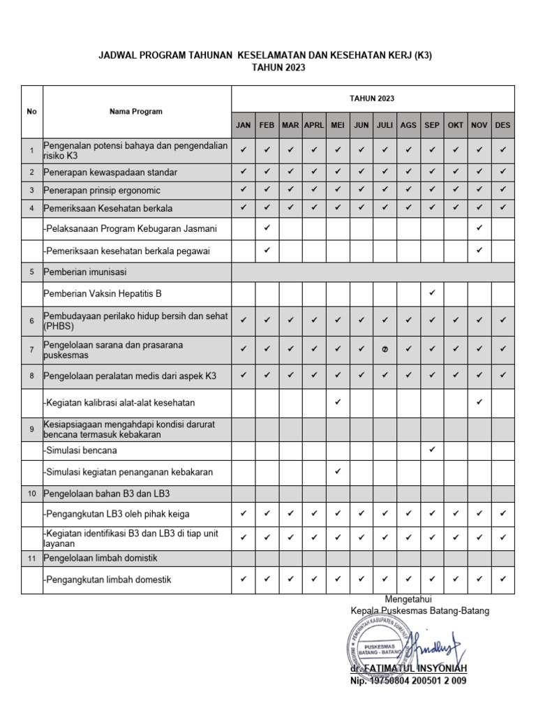 Jadwal Program K3 | PDF