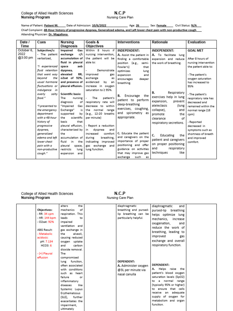 Impaired Gas Exchange NCP | PDF | Breathing | Respiratory System