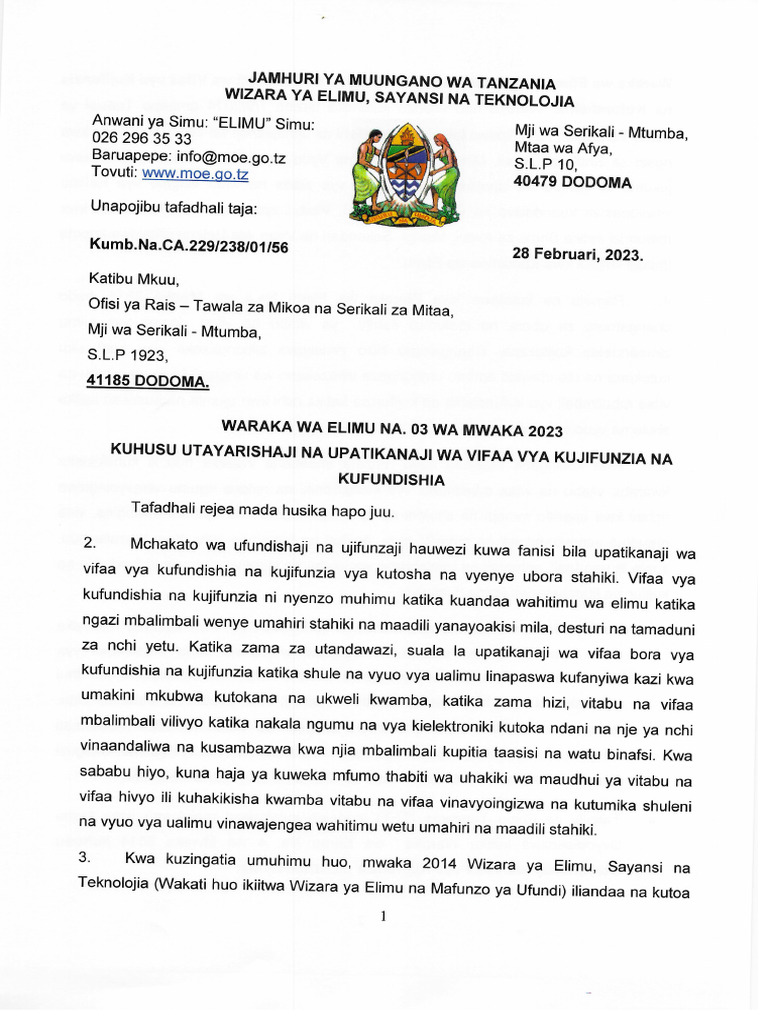 1679298788-Waraka Wa Elimu Na 3 Kuhusu Utayarishaji Wa Vifaa Vya ...