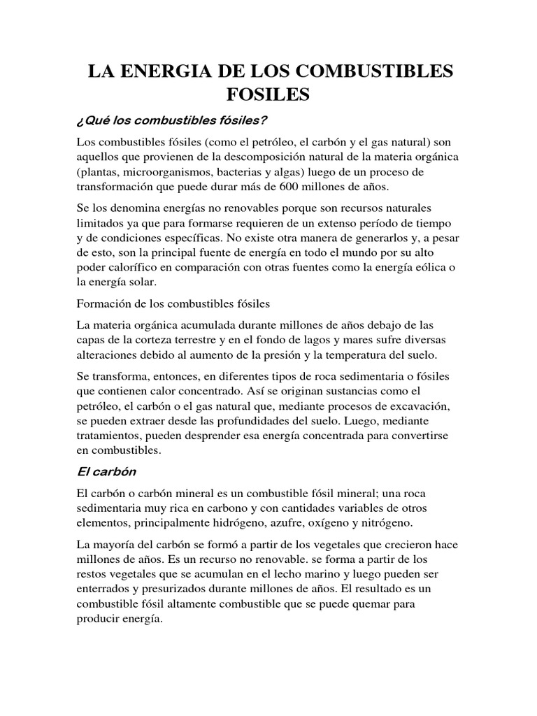 Combustibles Fósiles: Impacto y Uso | PDF | Combustibles fósiles ...