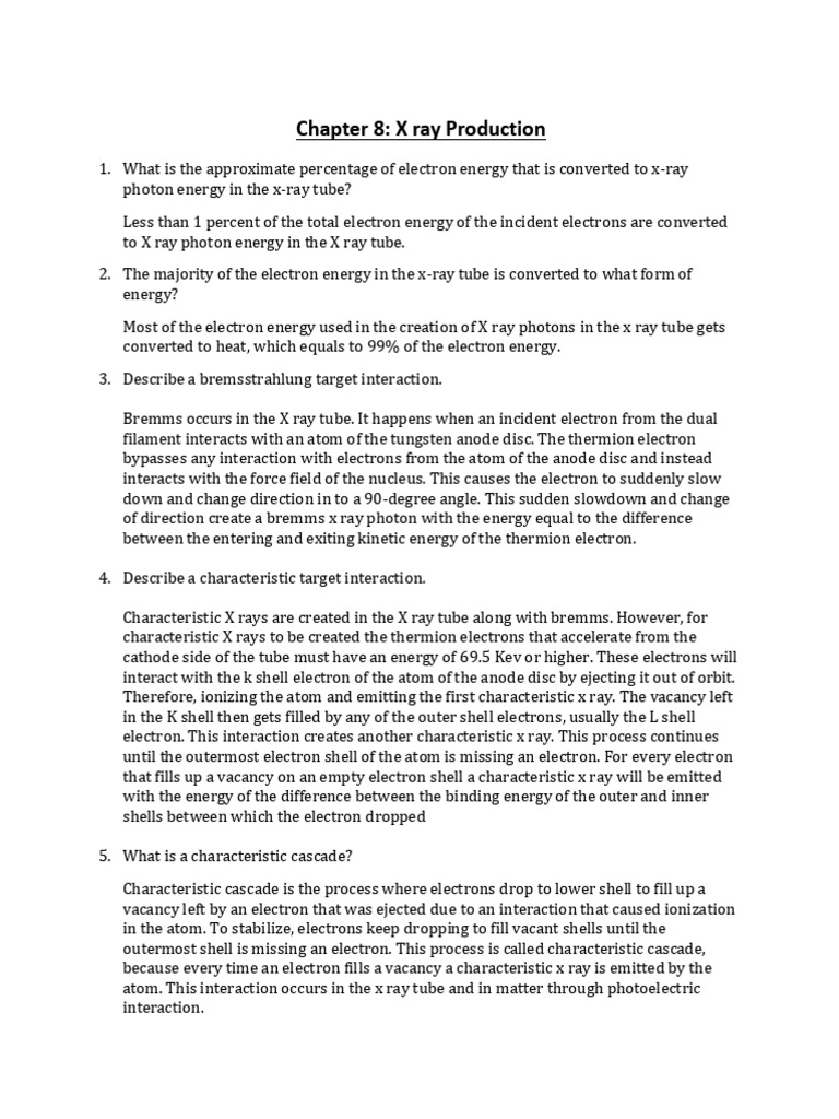 Chapter 8 X Ray Production Assignment | PDF