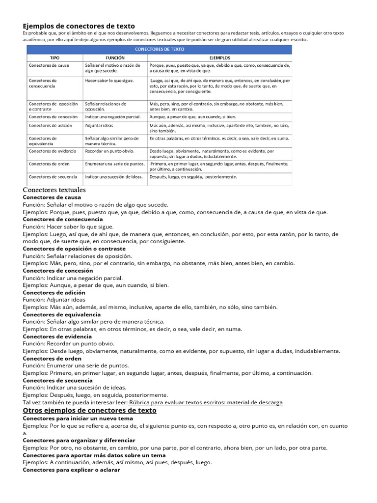 Ejemplos de Conectores de Texto | PDF