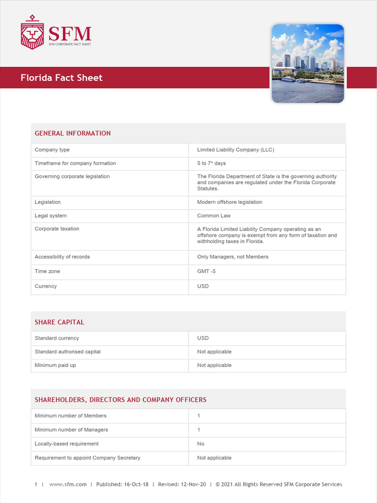 Florida Fact Sheet | PDF | Limited Liability Company | The United States