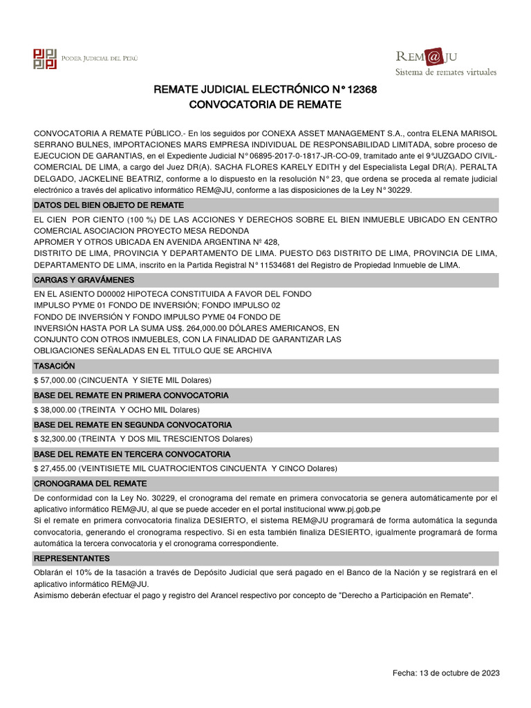 Aviso de Remate 12368 | PDF | Lima | Justicia