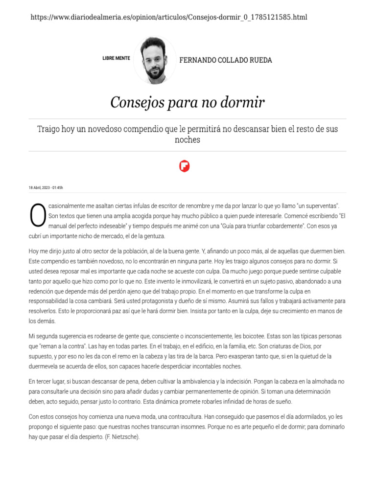 Consejos para No Dormir Fernando Collado Rueda | PDF