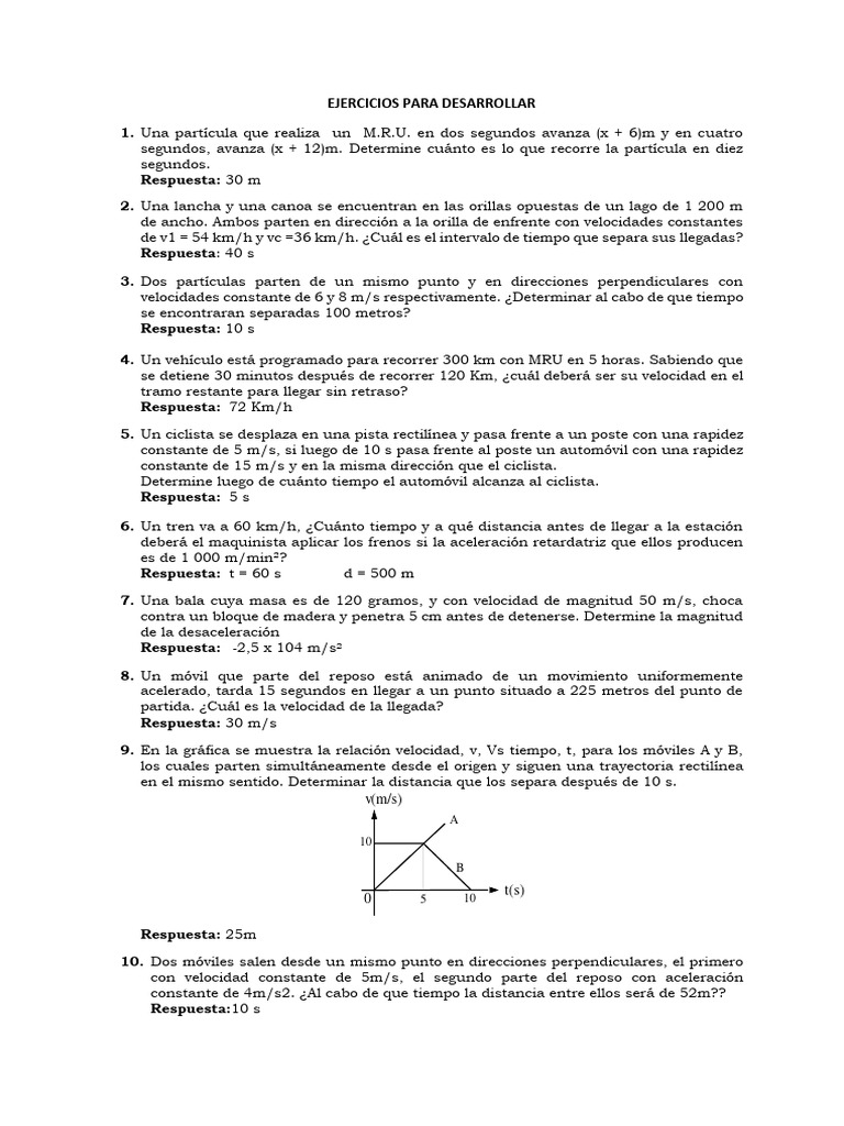 Ejercicios de Cinematica Mru - Mruv para Desarrollar | PDF | Ciencia y ...